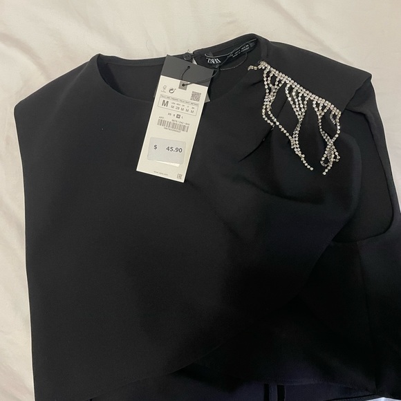 Zara | Tops | Zara Black Cropped Rhinestone Top | Poshmark